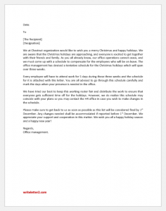 Christmas Holidays Work Schedule Announcement Letter