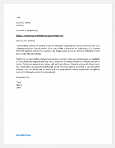Letter Announcing Availability by Appointment Only | Free