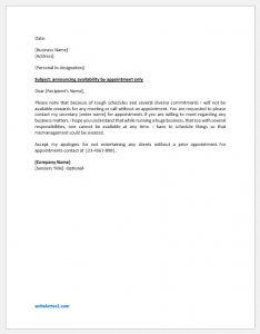 Letter Announcing Availability by Appointment Only | Free