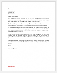 Letter Announcing Transition to Permanent Employment | FREE