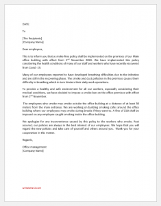 Letter Announcing the Implementation of Smoke-Free Policy