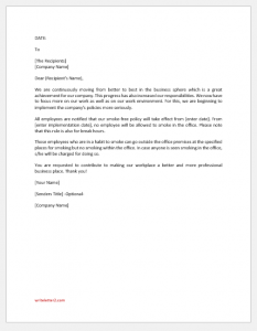 Letter Announcing the Implementation of Smoke-Free Policy