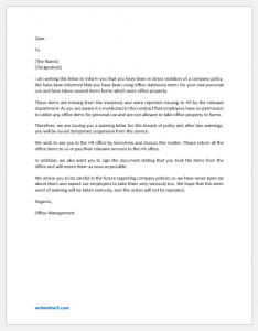 Letter to Criticize an Employee for the Breach of a Policy