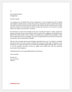 Letter to Reprimand an Employee for not Meeting Deadlines