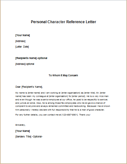 Character Reference Letter For Someone You Know Personally Writeletter2