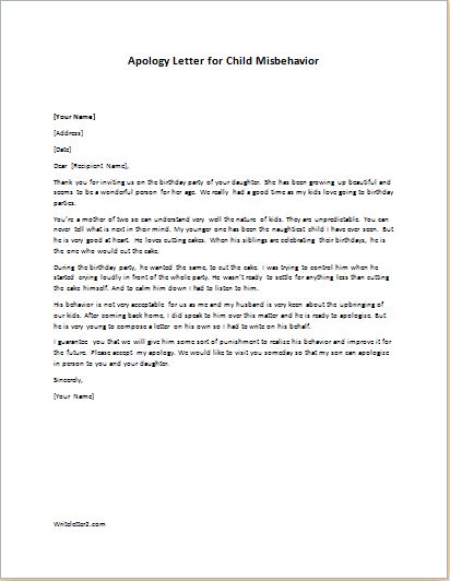 Apology Letter for Child Misbehavior | writeletter2.com