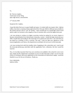 High School Transcript Request Letter | writeletter2.com