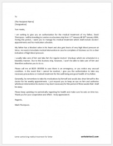 Letter Authorizing Medical Treatment for Father | Download