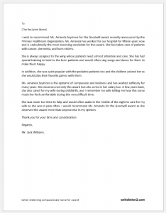 Letter Endorsing Compassionate Nurse for Award | Download