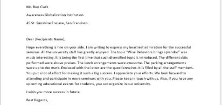 Letter to Compliment for a Good Service | writeletter2.com