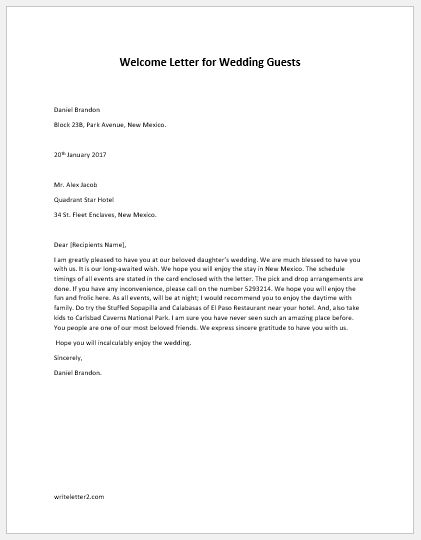 Welcome Letter for Wedding Guests – writeletter2.com