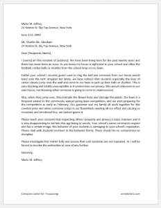 Complaint Letter for Trespassing | writeletter2.com