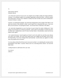 Complaint Letter against Defective Product | Download
