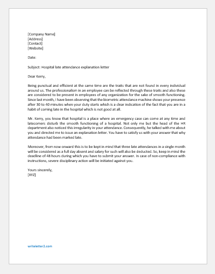 Hospital Late Attendance Explanation Letter Writeletter2