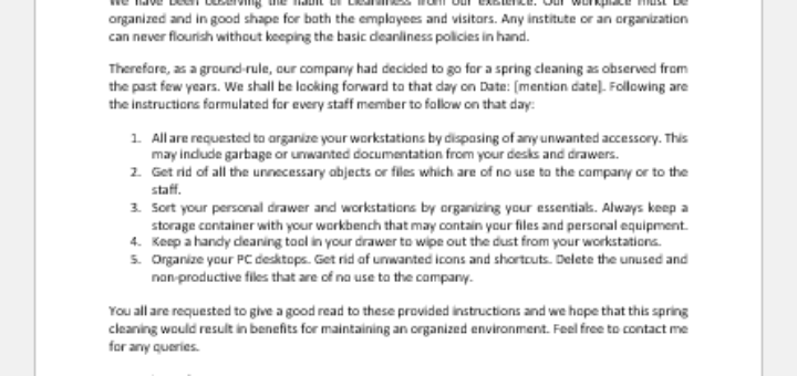 Notice of Clean Washroom to Staff | writeletter2.com