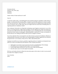 Notice of Clean Washroom to Staff | writeletter2.com