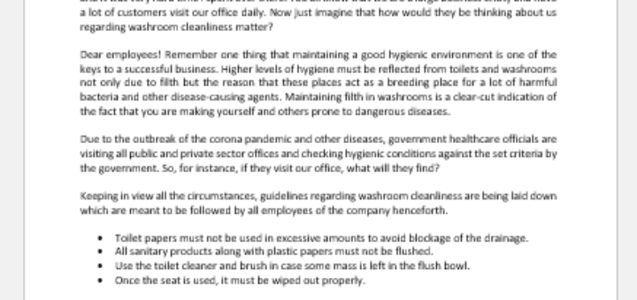 Office Cleanliness Policy Letter TEMPLATES | writeletter2.com