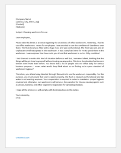 Notice of Clean Washroom to Staff | writeletter2.com