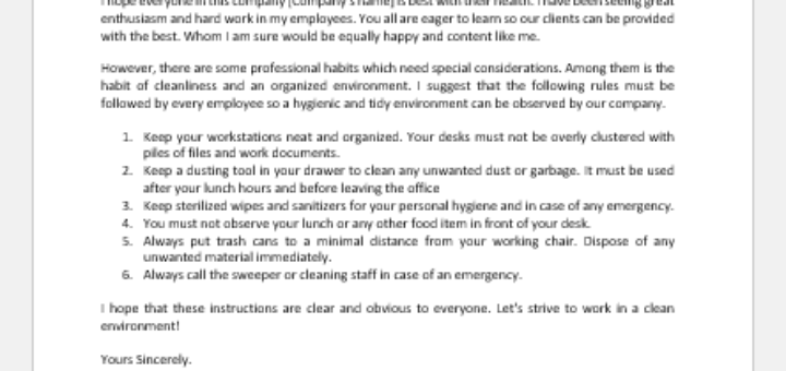 Memo to Staff for Office Spring Cleaning | writeletter2.com