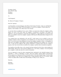 Return of Company's Property Letter to Employee | Download