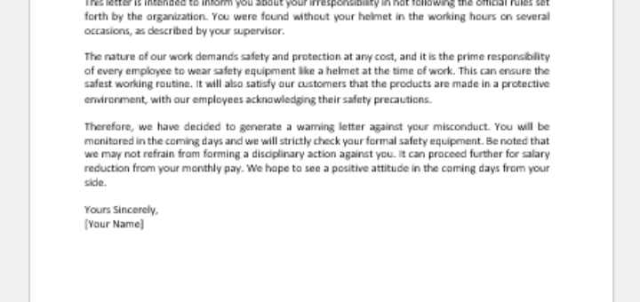 Warning Letter to Employee for Not Wearing PPE | Download