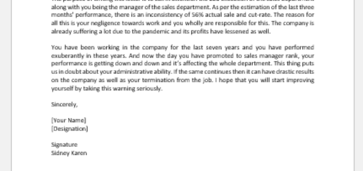 Unsatisfactory Work Performance Letter | writeletter2.com