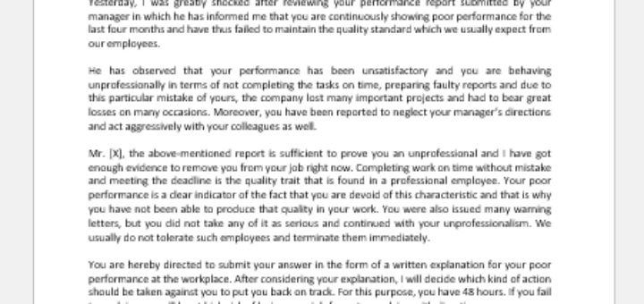 Letter to Criticize Employee for Decline in Performance