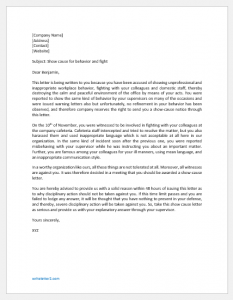 Show Cause Letter for Behavior and Fight | writeletter2.com