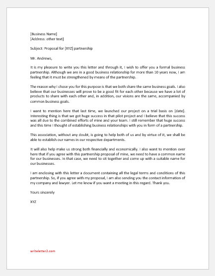 Proposal Letter For Partnership Writeletter2
