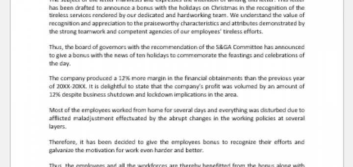 Christmas Holidays Work Schedule Announcement Letter