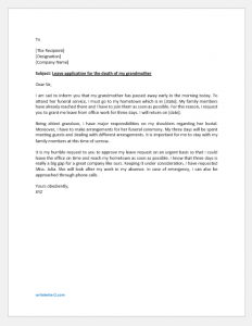 Leave Application Letter for Death of Uncle/Grandmother etc.