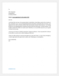 Leave Application Letter for Death of Uncle/Grandmother etc.