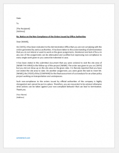 Letter of Non-compliance to the Order | writeletter2.com