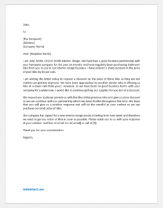 Letter Requesting Discount on Price | writeletter2.com