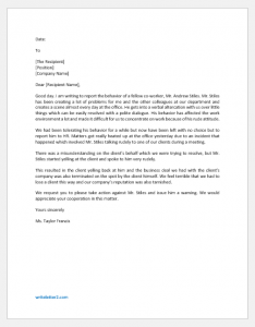 Complaint Letter for Rude Behaviour of Coworker | Download