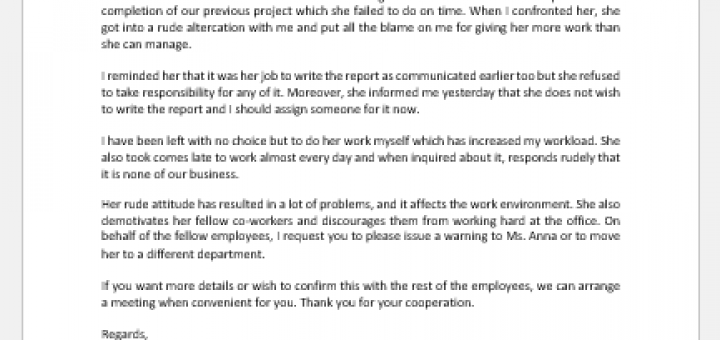 Complaint Letter for Hostile Work Environment | Download