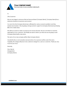 Company Name Change Announcement Letter | Copy/Save Samples