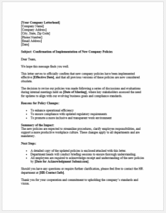 Letter to Confirm New Policies Implementation | Download